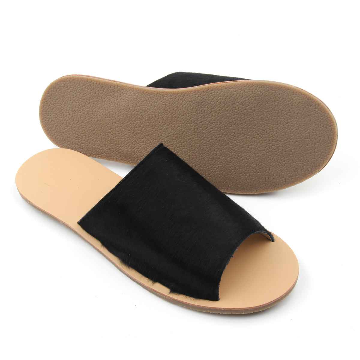 Leather 'Mummy' Slides in Black Mo-Hair – Fawn and Finch