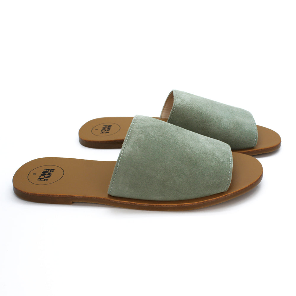 Leather 'Mummy' Slides in Khaki Suede – Fawn and Finch