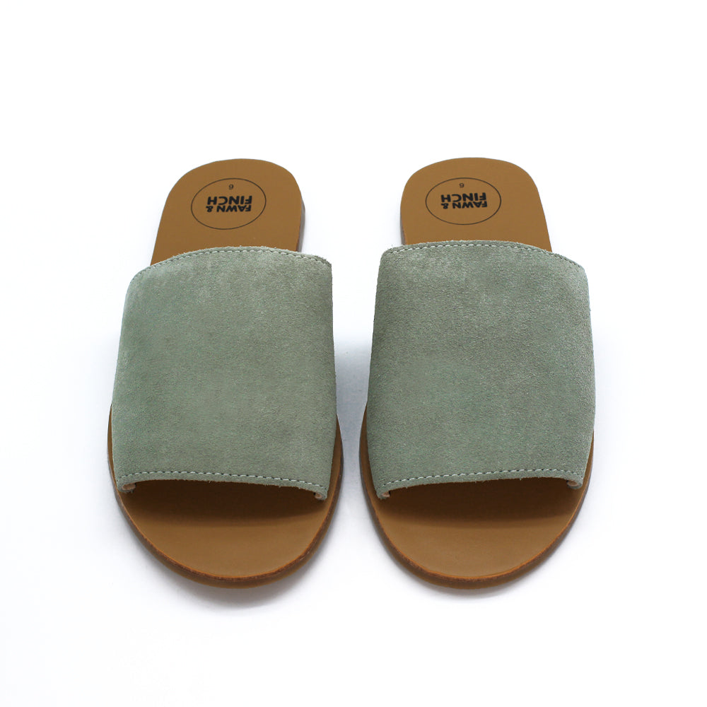 Leather 'Mummy' Slides in Khaki Suede – Fawn and Finch